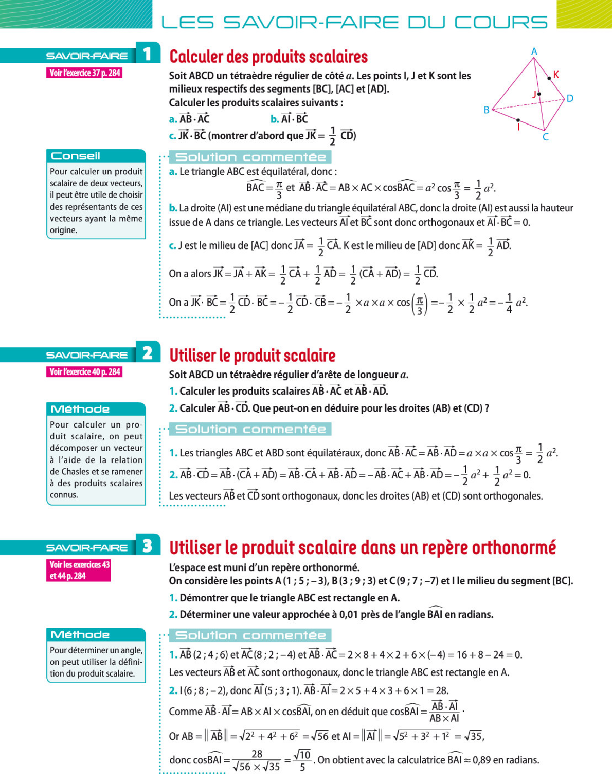 Produit scalaire dans l’espace – Cours Gaïa