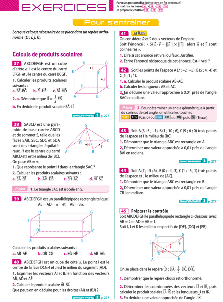 Exercices produit scalaire dans l’espace – Cours Gaïa