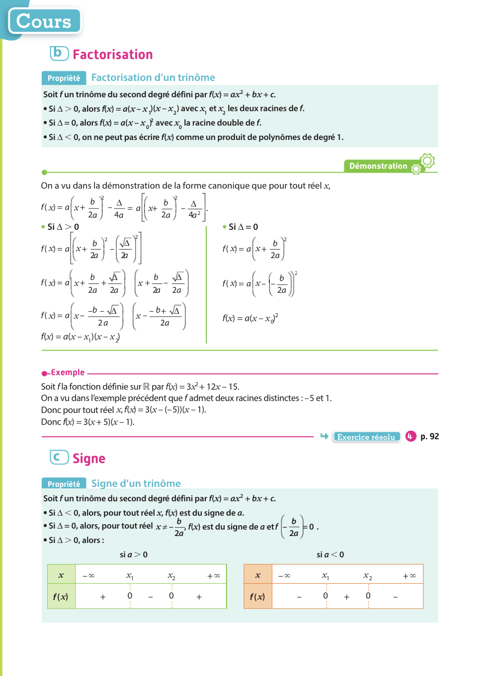 2.3 . Propriétés d’un trinôme – Cours Gaïa